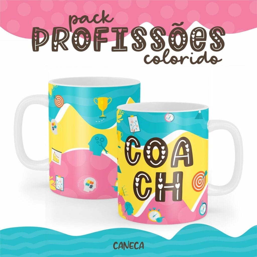 Arte Caneca Personalizada Colorida Coach PNG