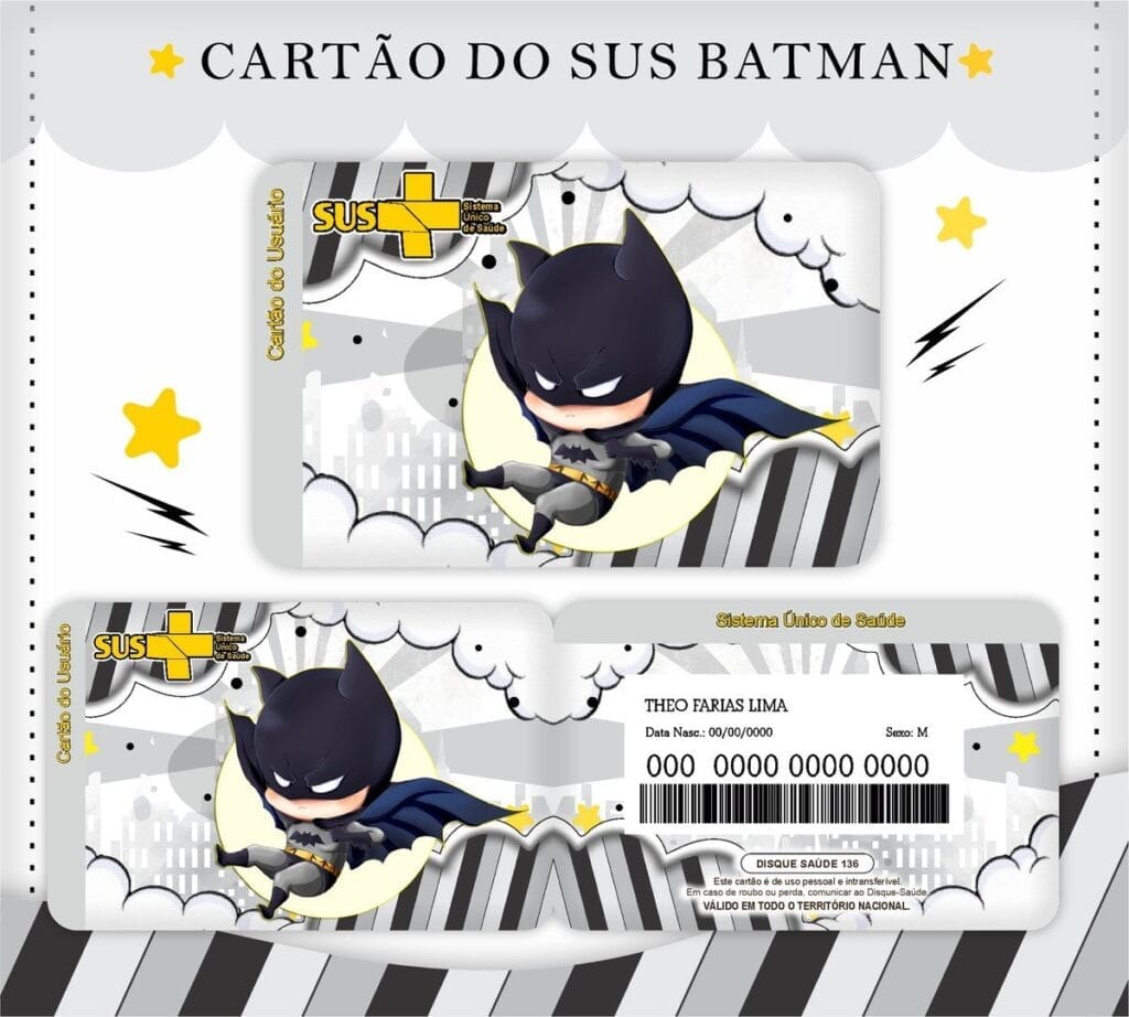 Cartão Sus Batman Personalizado com Código de Barras