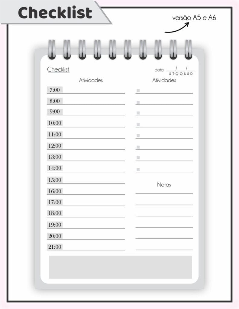 Checklist Homem - Organizador Pessoal A5 e A6 Pratico