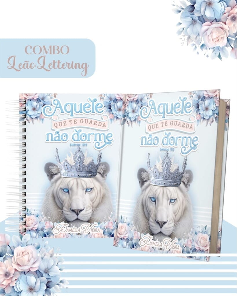 Combo Leão Lettering Encadernação Cristã Completo