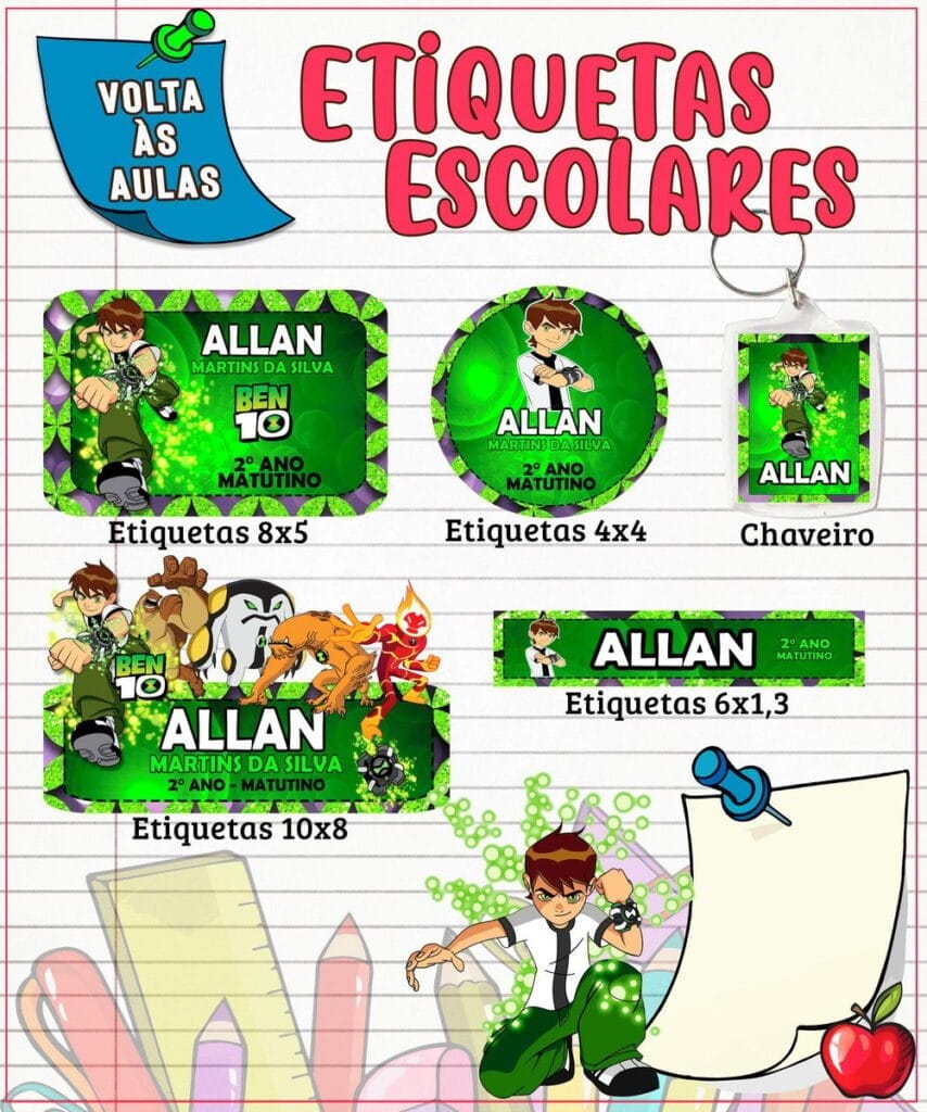 Etiqueta Escolar Ben 10 PNG Studio Mockup Fonte