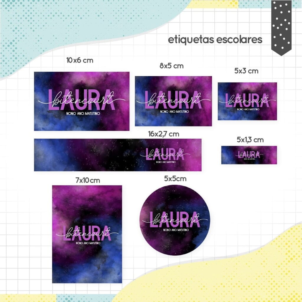 Etiqueta Escolar Galaxia Personalizada Studio PDF PNG