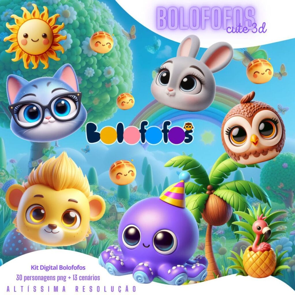Kit Digital Bolofofos Png 3D Imagens Cliparts Cute | Studios Cat