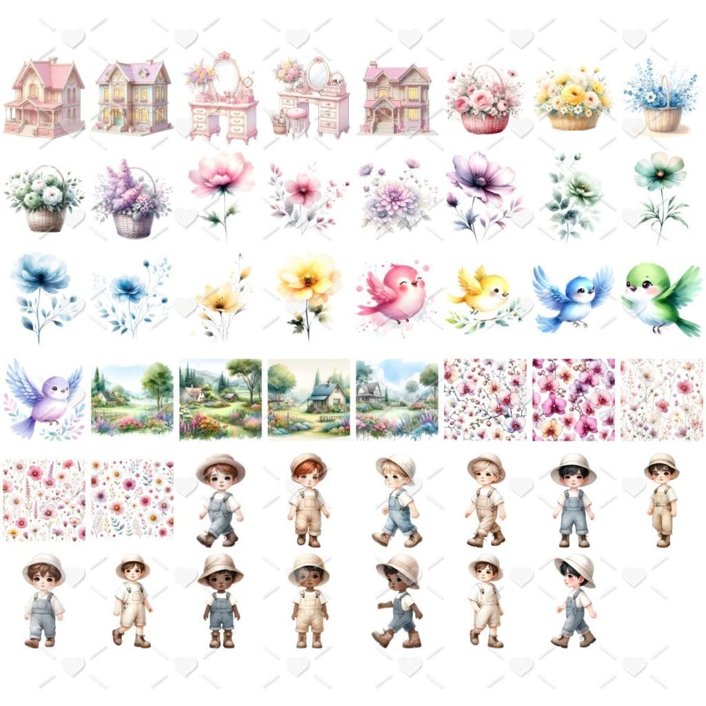 Kit Digital Casinha de Boneca Sarah Kay Baby Png Ilustrações | Studios Cat