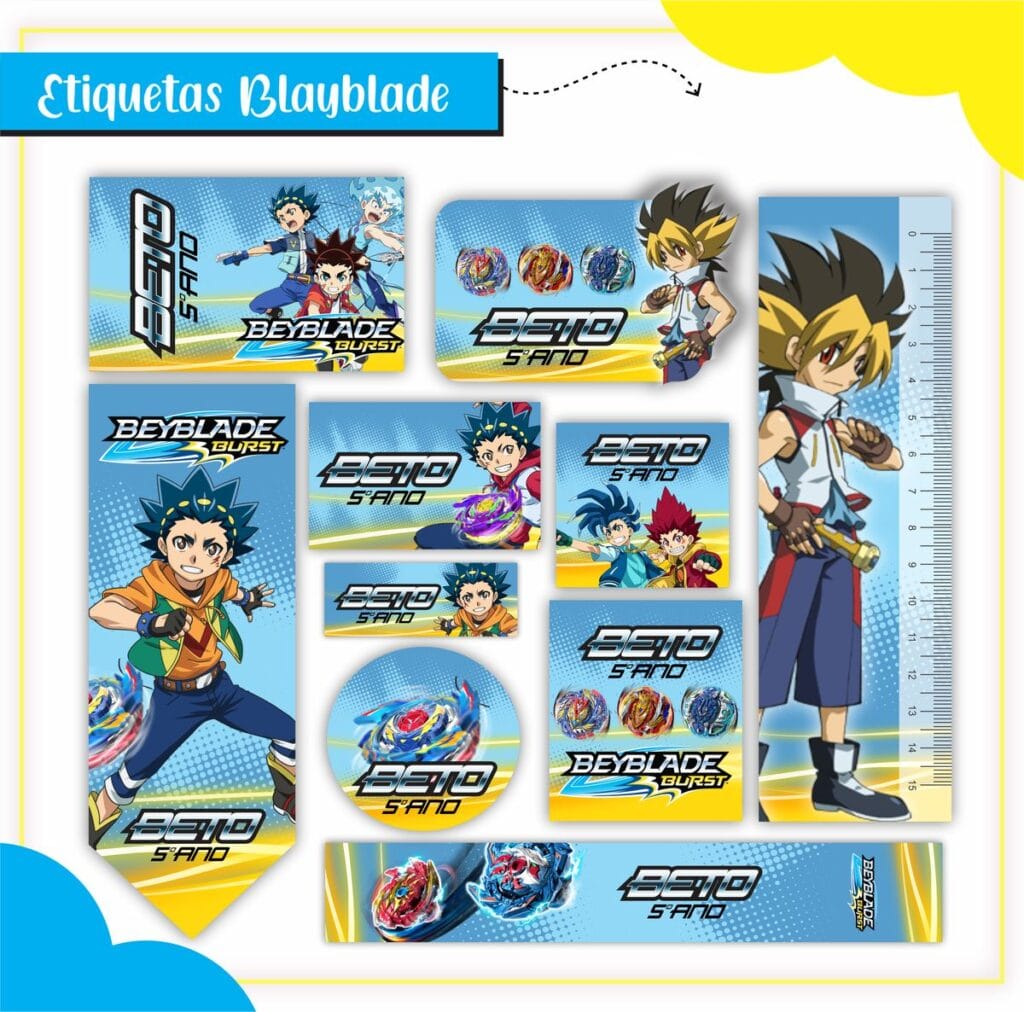 Kit Digital Etiquetas Escolares Beyblade | Studios Cat