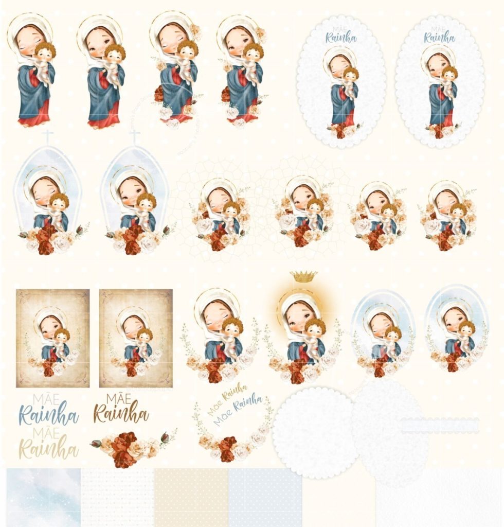 Kit Digital Ilustrações Mãe Rainha Santinhos Católicos Png | Studios Cat