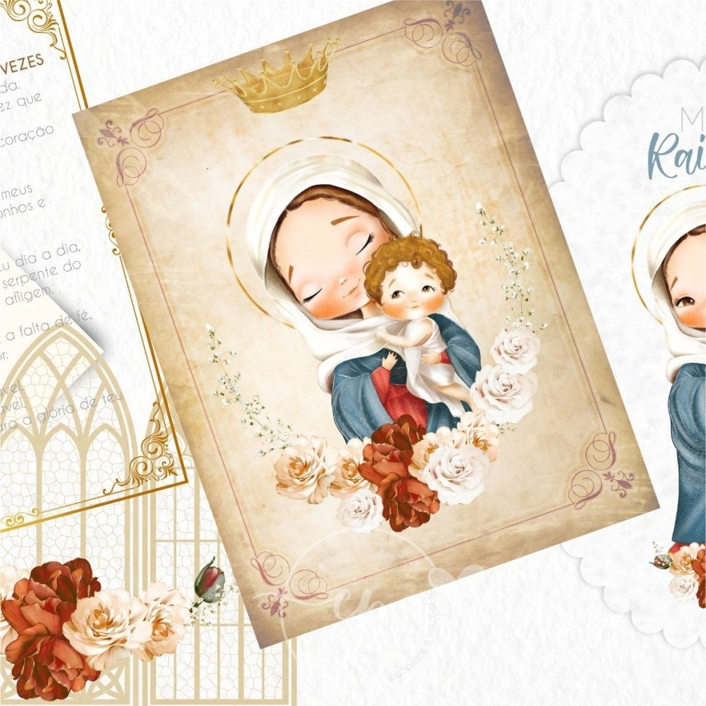 Kit Digital Ilustrações Mãe Rainha Santinhos Católicos Png | Studios Cat