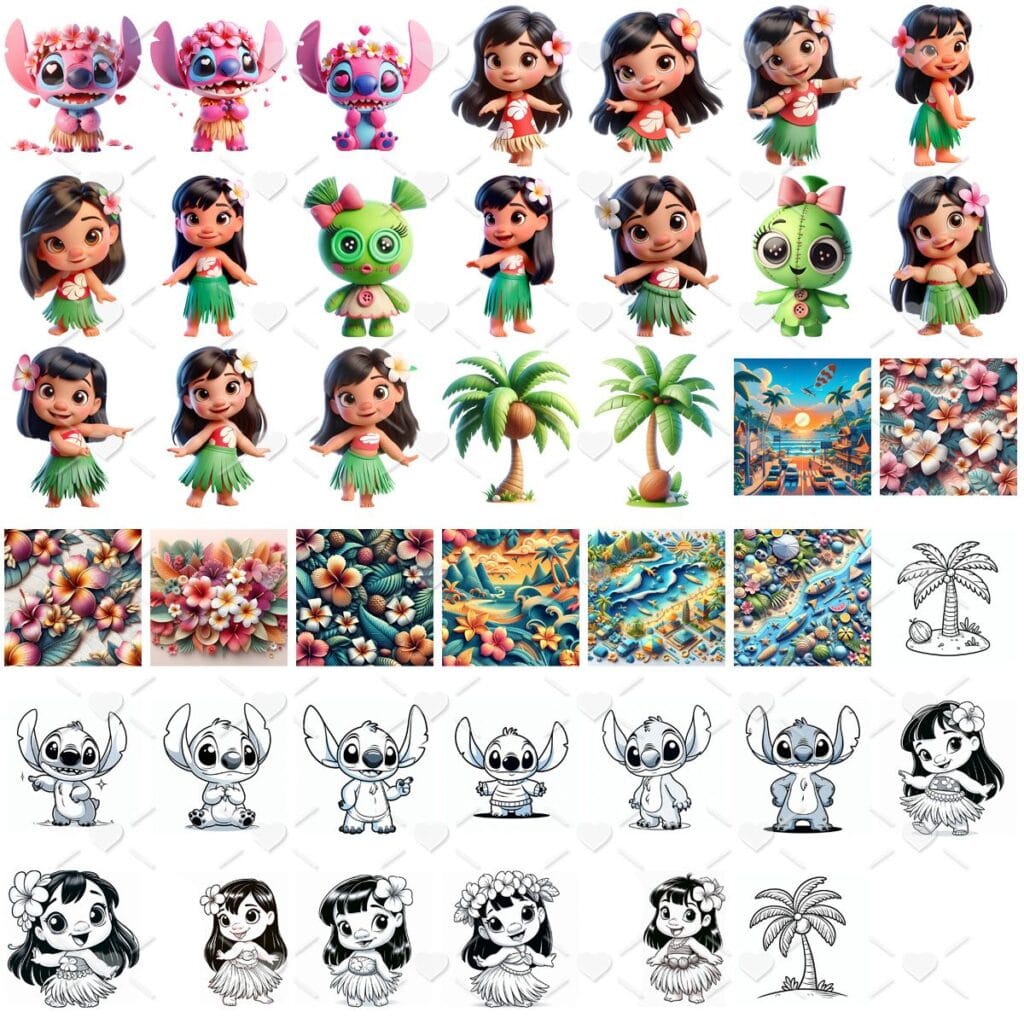 Kit Digital Lilo e Stitch 3D Cute Fofo Ilustrações Png | Studios Cat