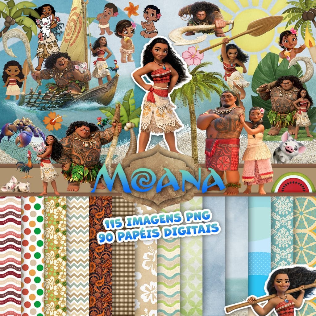 Kit Digital Moana PNG Imagens Ilustrações Personalizados | Studios Cat