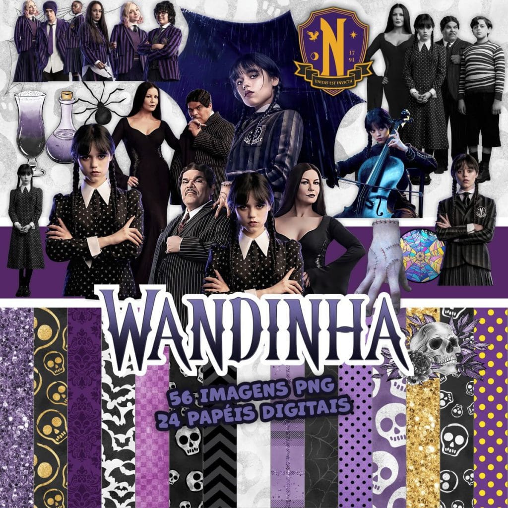 Kit Digital Wandinha Wednesday Família Addams Scrapbook Png | Studios Cat