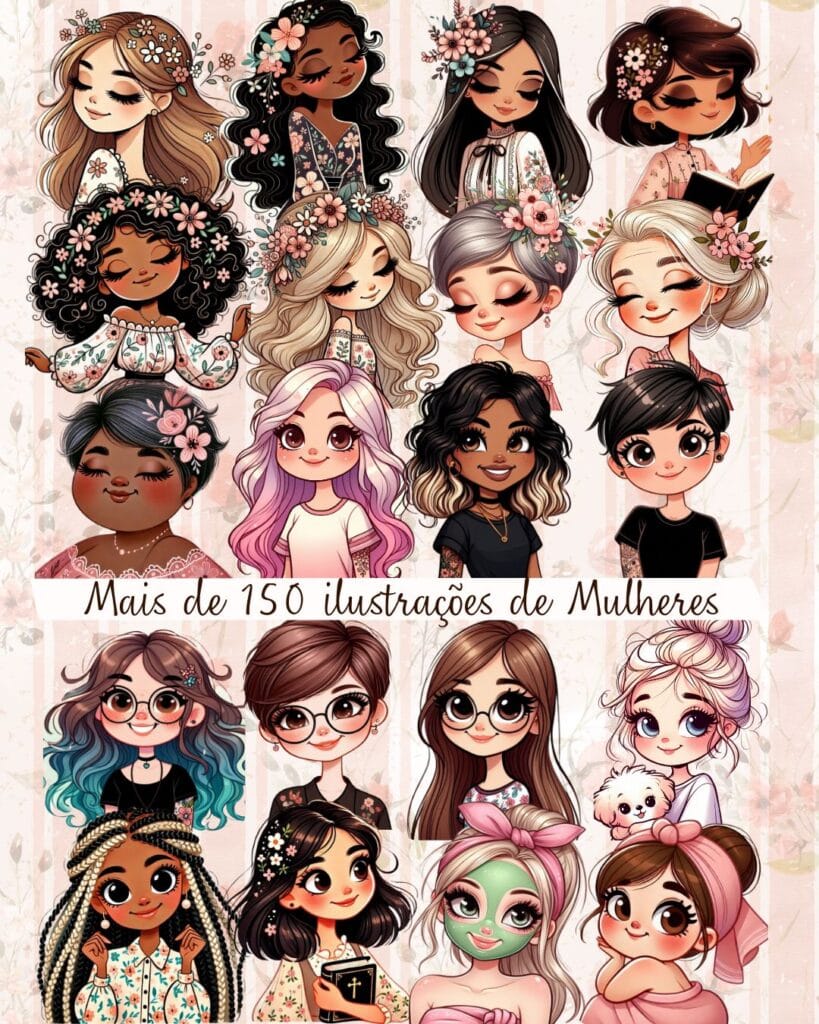 Kit Especial Dia da Mulher 2025: 150 Ilustrações + Fundos | Studios Cat