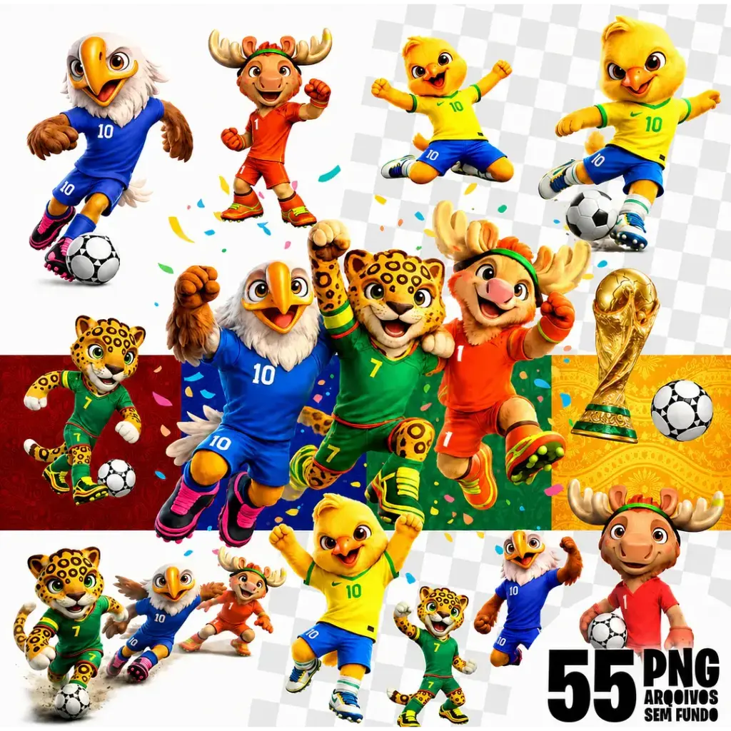 Kit PNG Mascotes Copa do Mundo 2026 para Personalizados | Studios Cat