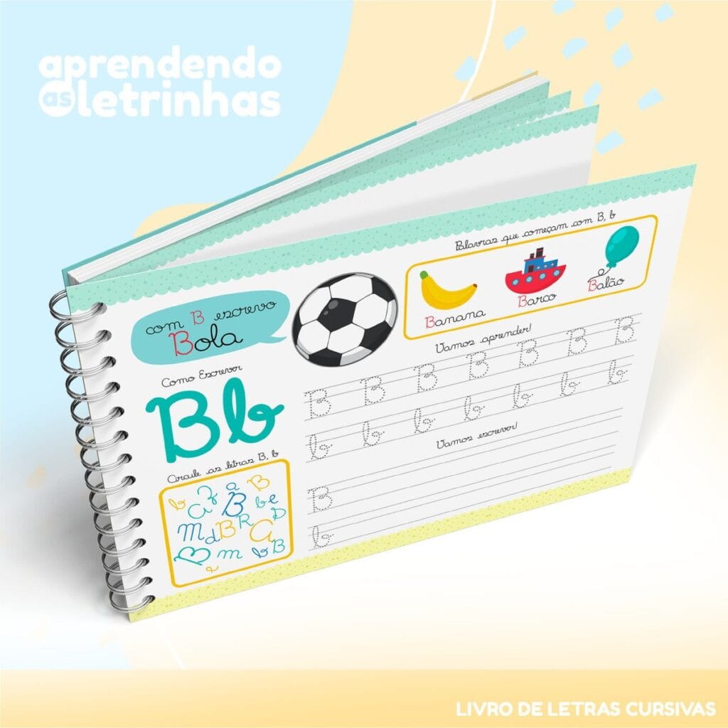 Treine letras cursivas com diversão no Livro de Atividades