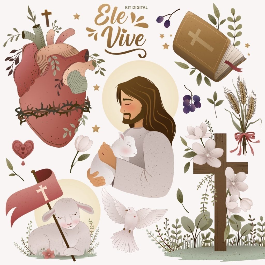 Pack Digital Páscoa Cristã Ele Vive Jesus Cristo Scrapbook | Studios Cat